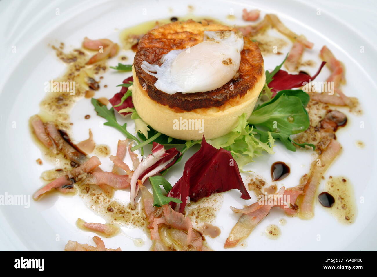 Italian food recipes, ricotta cheese timbale with bacon and egg Stock ...