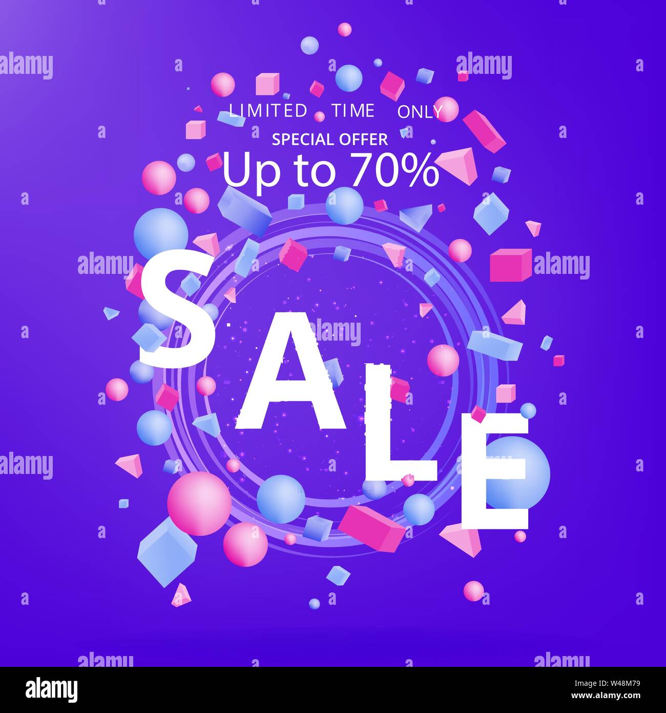 Sale banner template, 3d figures realistic vector primitives ...