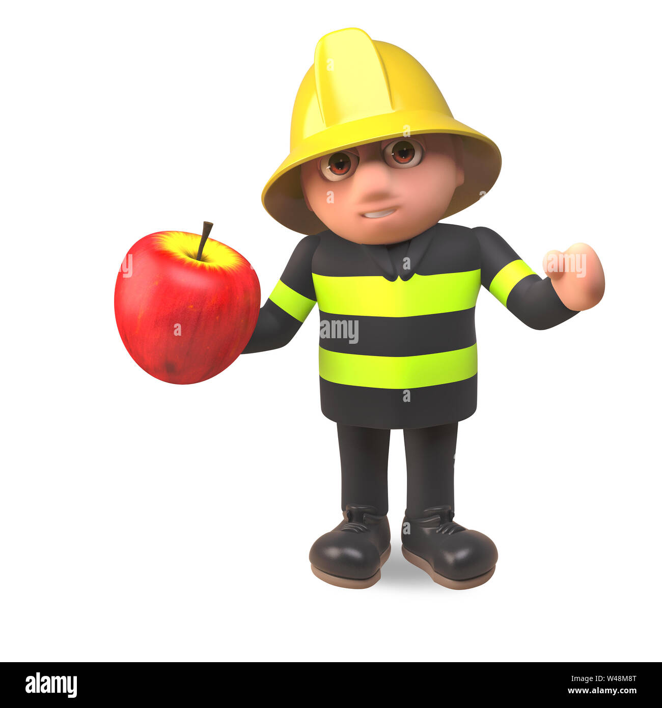 3d firefighter fireman character in high visibility clothing eating a ...