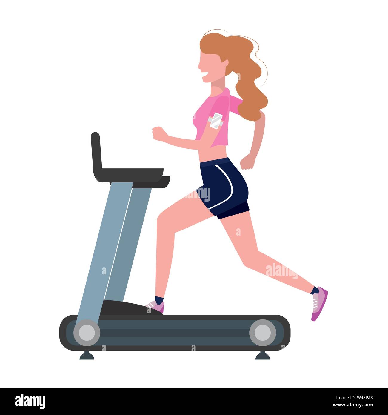 fitness exercise woman running over treadmill workout healthy fit ...