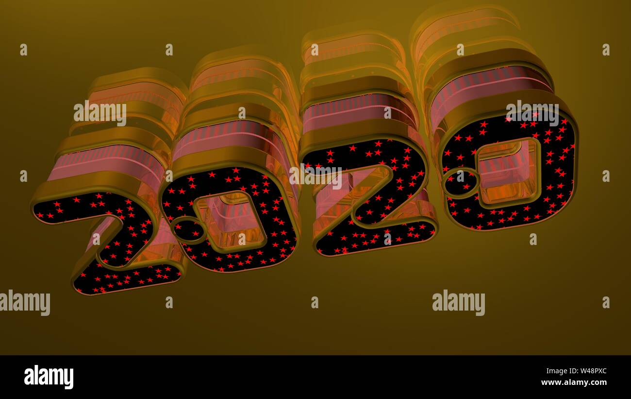 2020 typography on a golden background. Year 2020 greeting card with ...