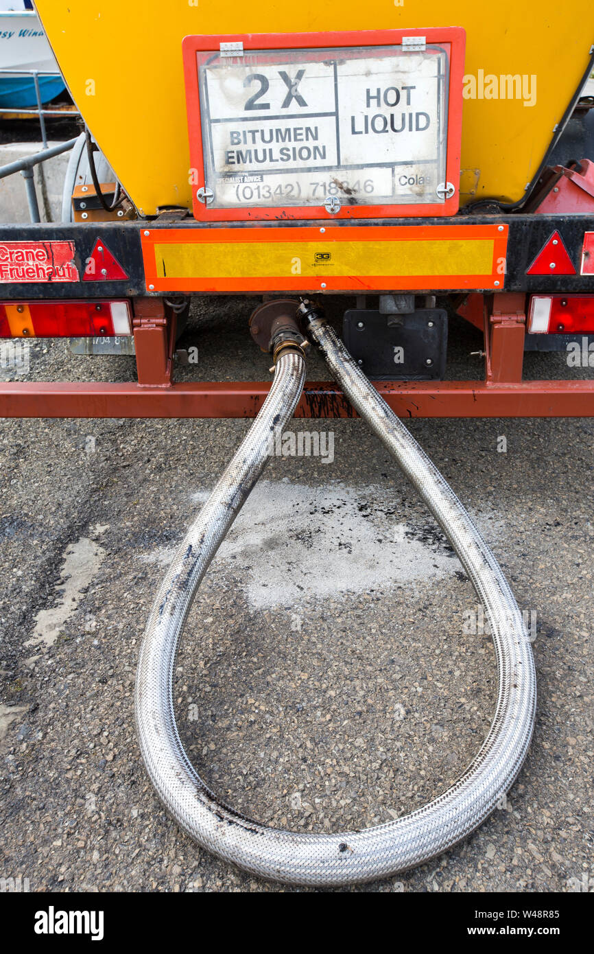 A tanker with hot bitumen for repairing the roads on Rousay, Orkneys ...