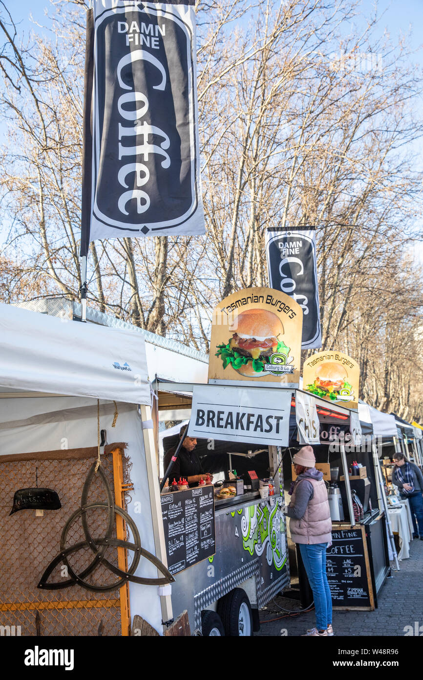 Coffee and breakfast stall at the saturday salamanca markets in Hobart ...