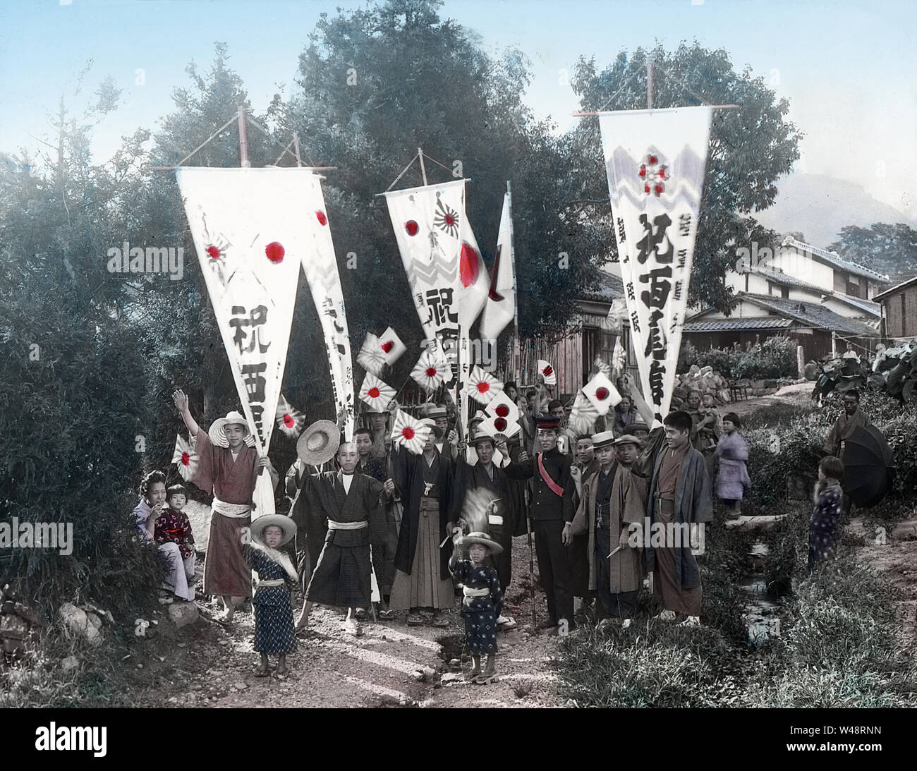 [ 1900s Japan - Off to War ] — Villagers send off a young man to war ...