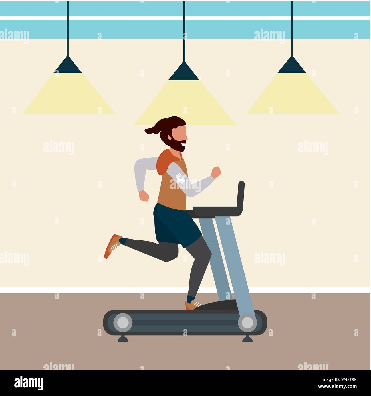 fitness exercise man running over treadmill workout healthy fit ...