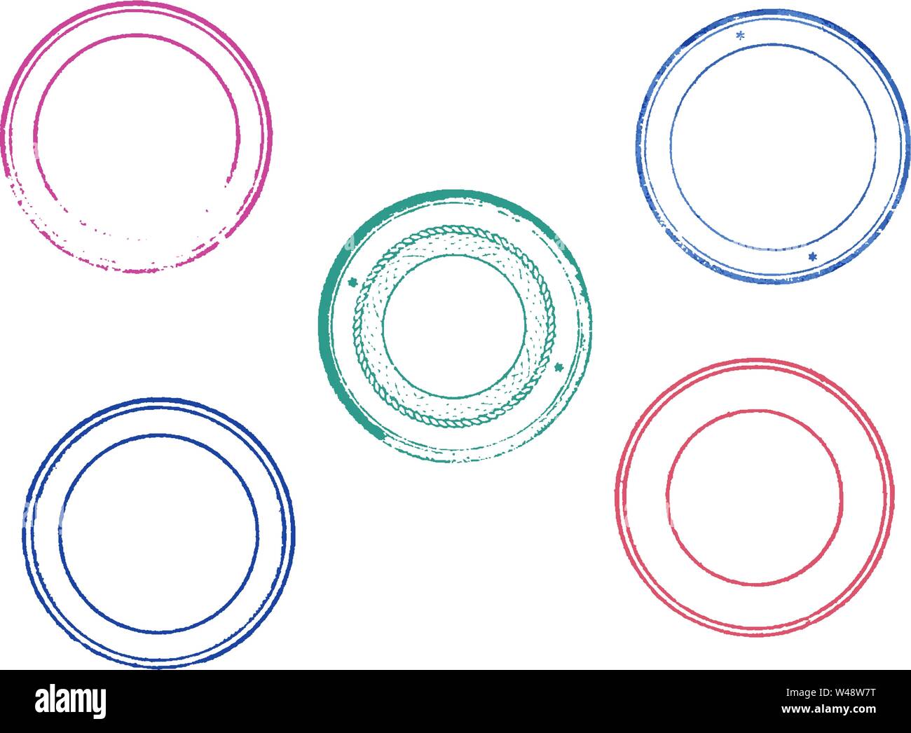 Set of vector illustrations of multicolor grunge blank empty rubber ...