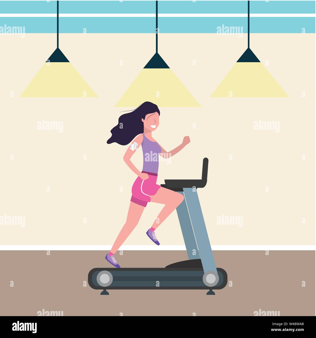 fitness exercise woman running over treadmill workout healthy fit ...