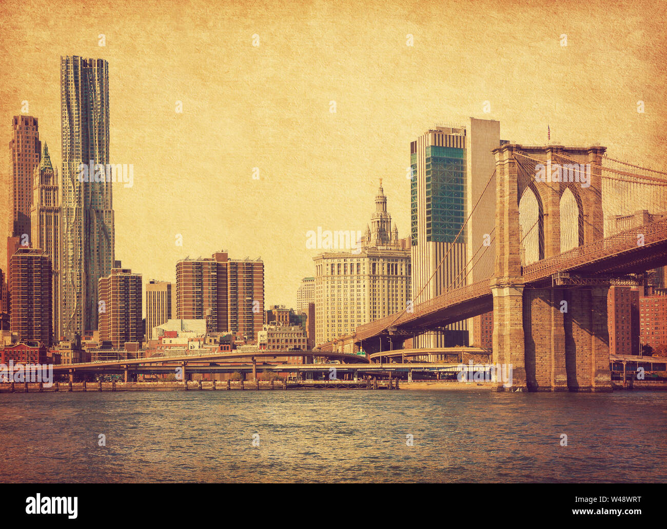 Brooklyn Bridge and Lower Manhattan in New York City, United States ...