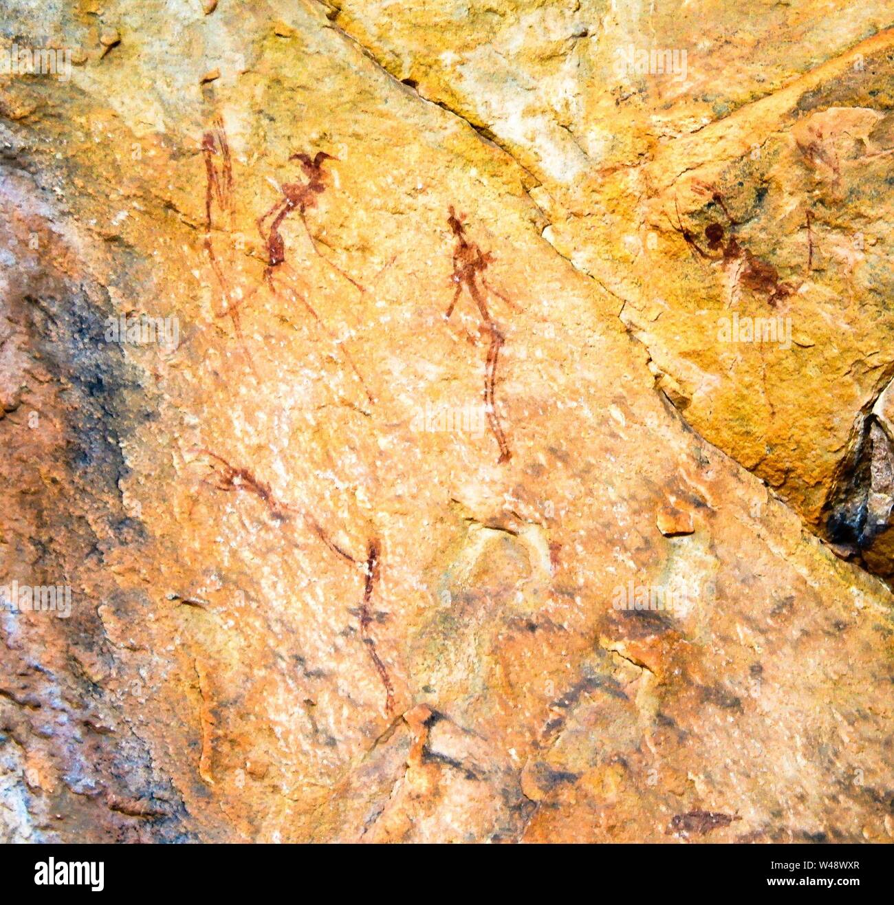 sandstone with bushmen aka San people rock paintings , Makhaleng Valley ...