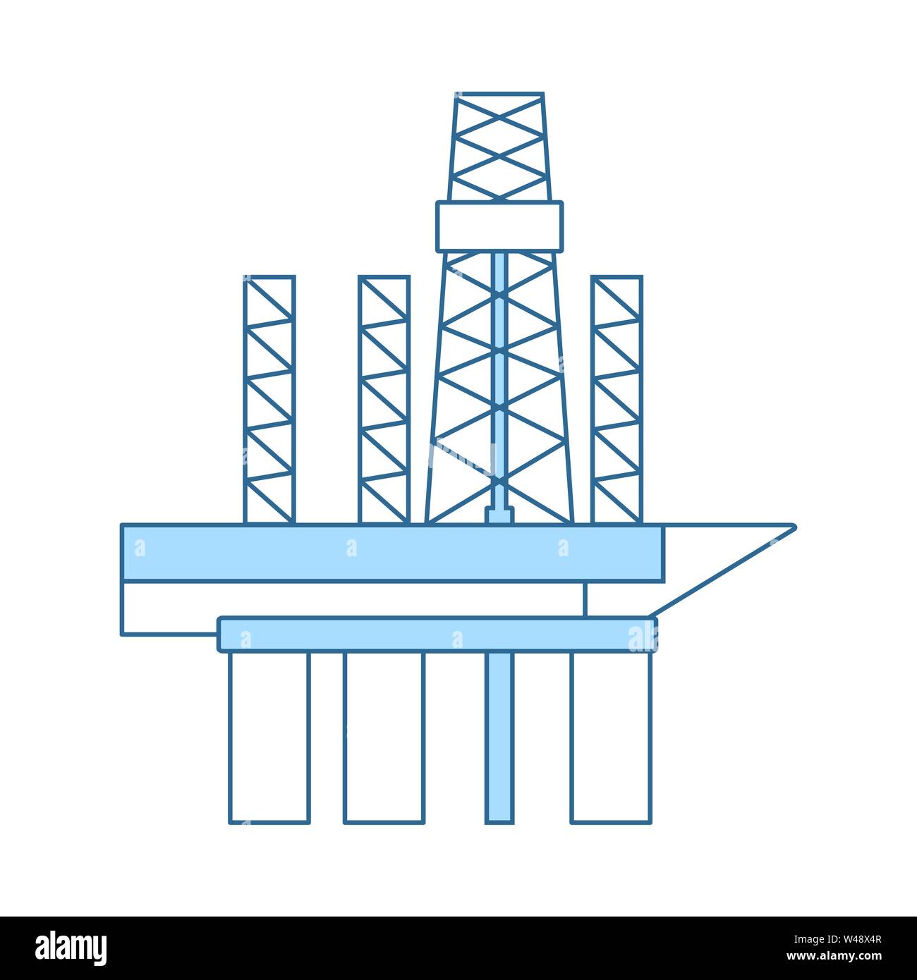Oil Sea Platform Icon. Thin Line With Blue Fill Design. Vector ...