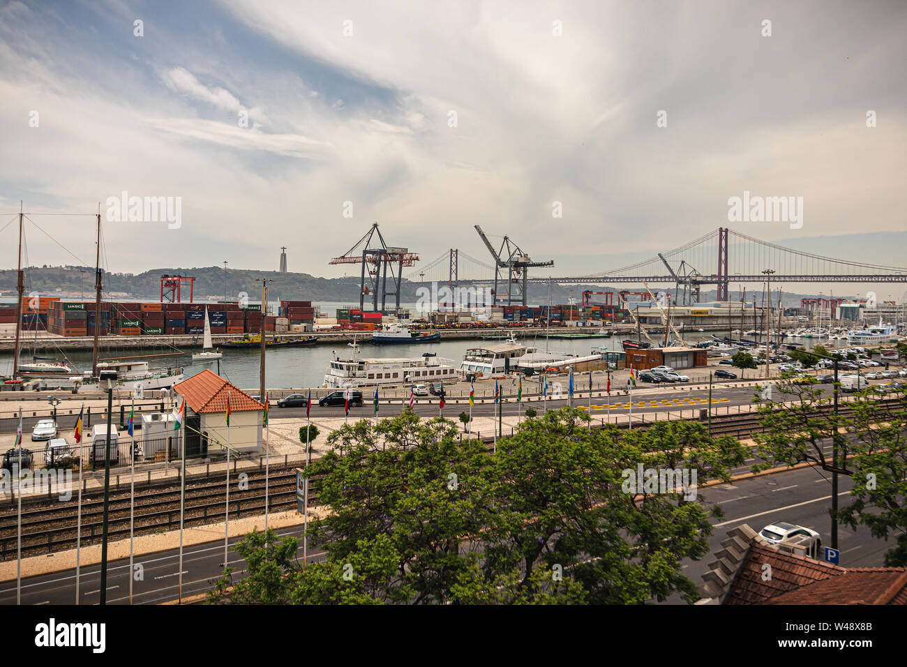 The Alcantara docks are an important port of Lisbon, Portugal Stock ...