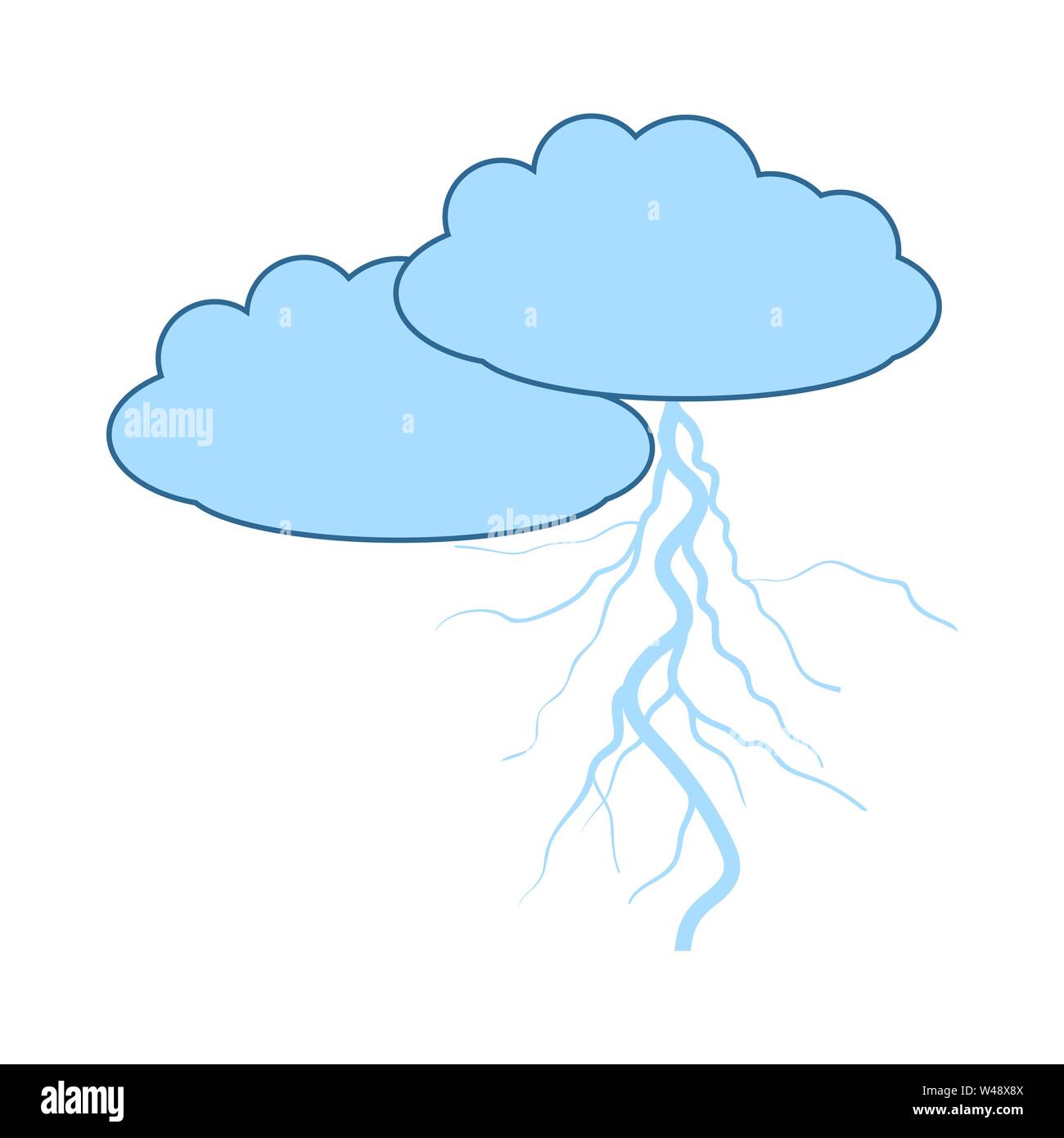 Clouds And Lightning Icon. Thin Line With Blue Fill Design. Vector ...