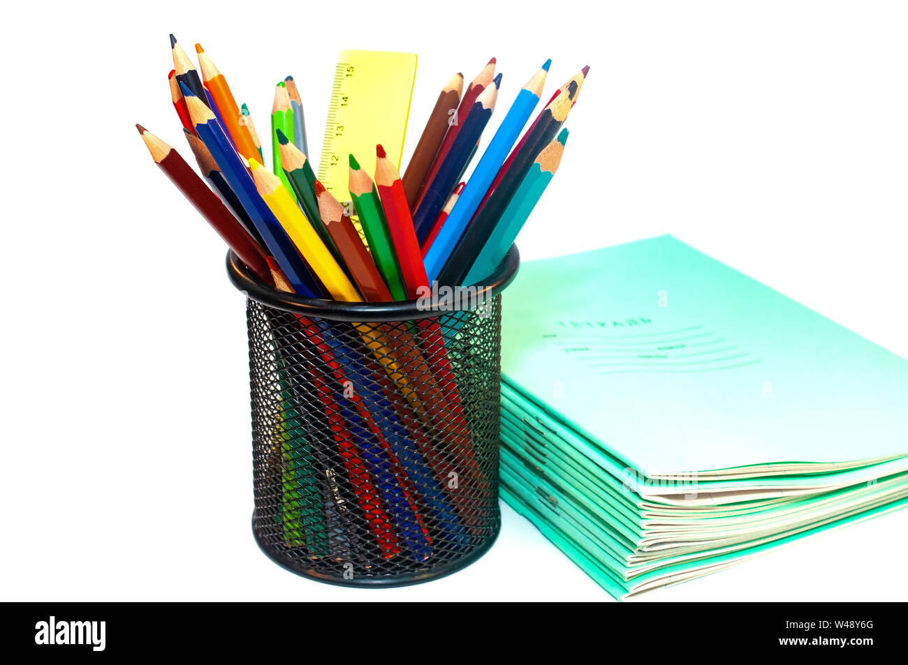 School notebooks color pencils hi-res stock photography and images - Alamy