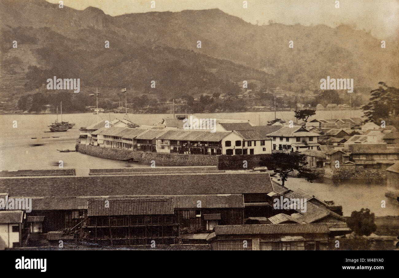 [ 1860s Japan - Dejima Island in Nagasaki ] — Panoramic view on the ...