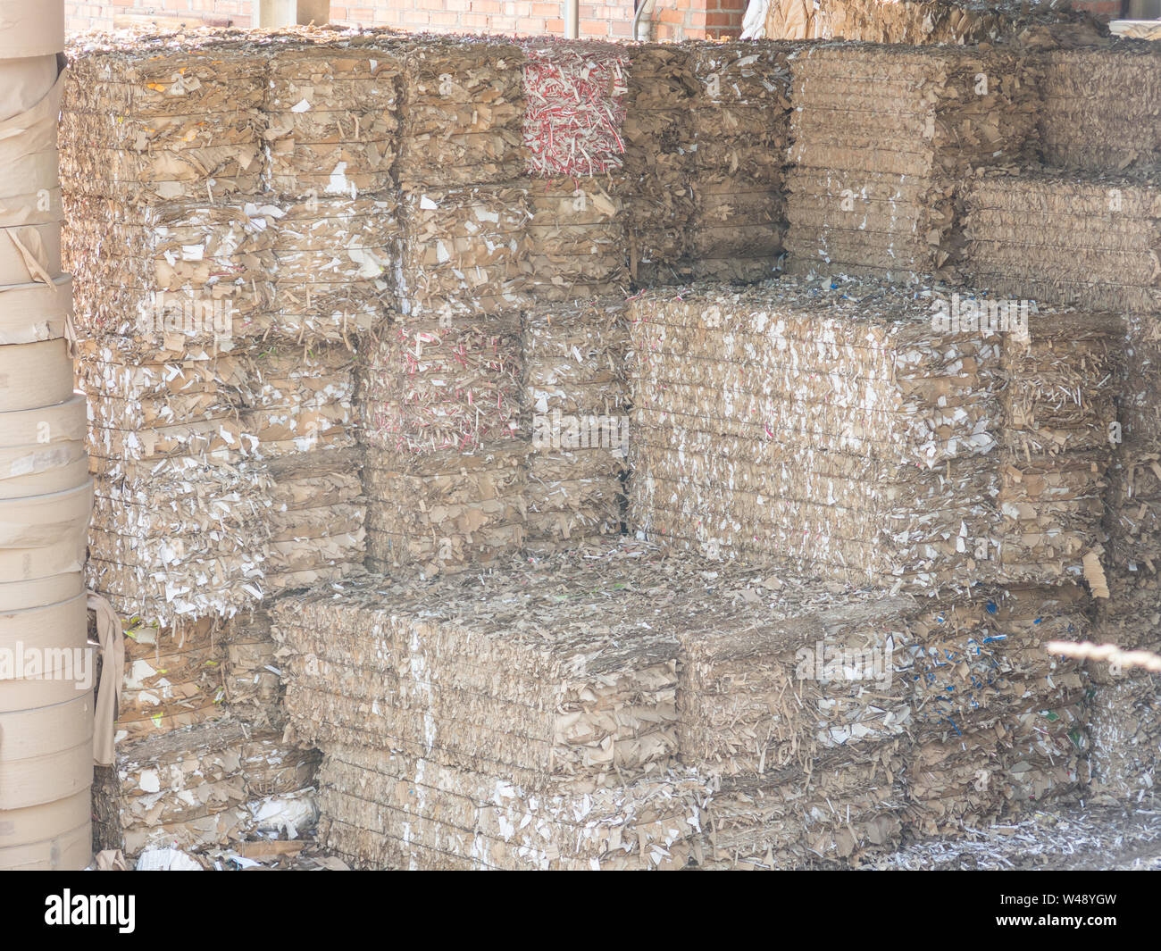 Recycled paper factory. Bales of cardboard, boxes and papers prepared ...