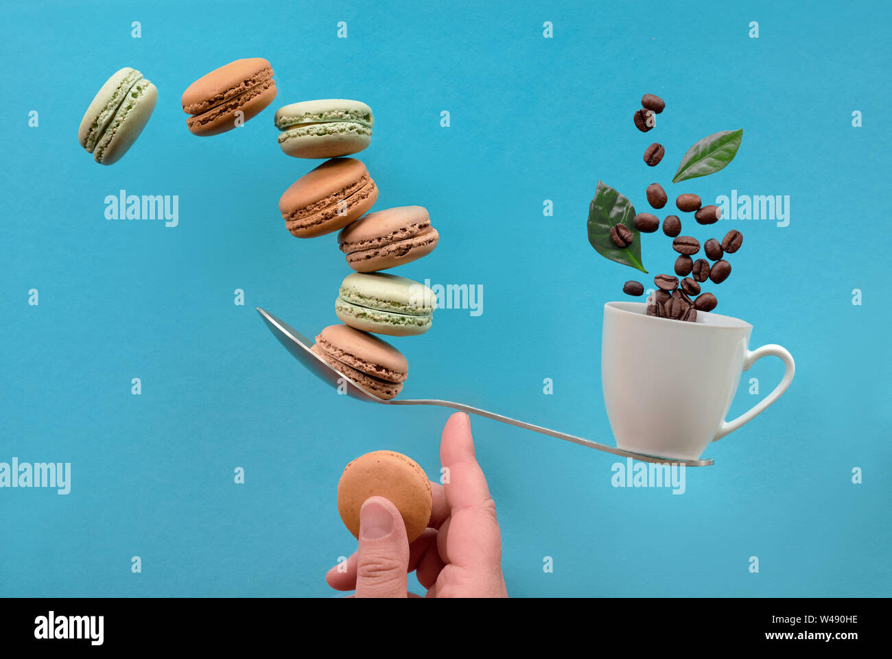 Perfect balance concept composition. Balancing cup of coffee and ...