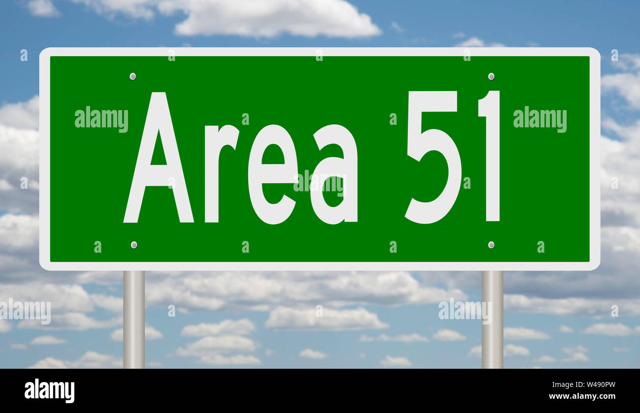Rendering of a green highway sign for Area 51 Stock Photo - Alamy