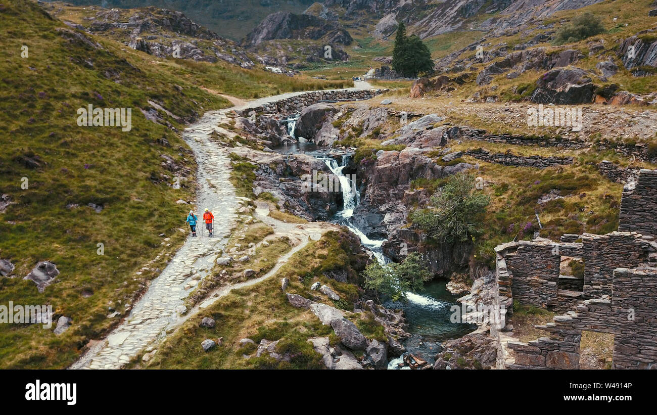 Snowdonia National Park, Wales- Aerial view of Watkins path and ...