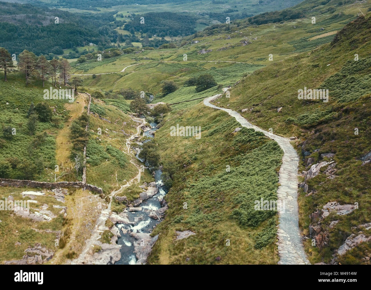 Snowdonia National Park, Wales- Aerial view of Watkins path and ...