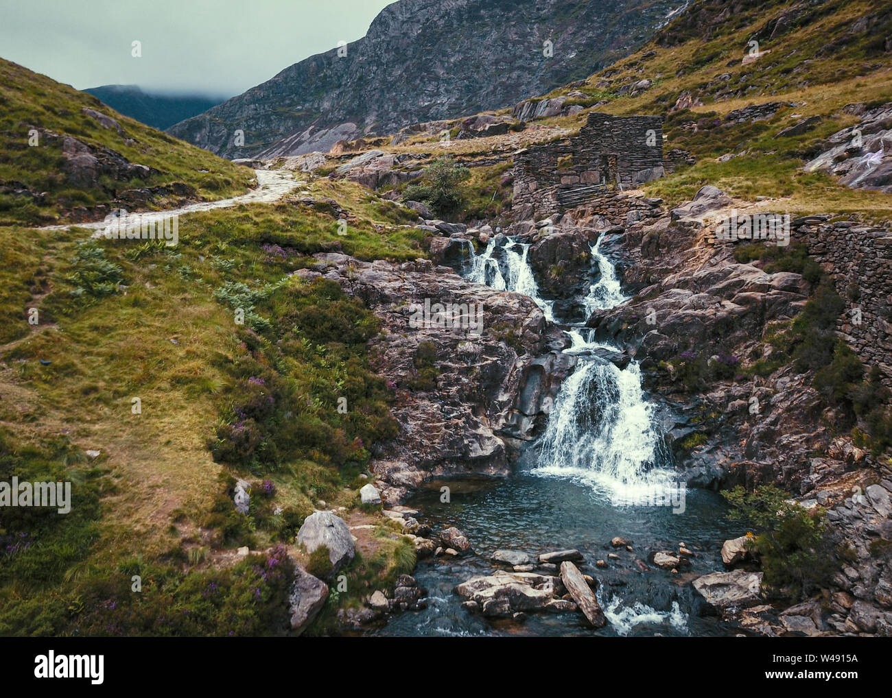 Snowdonia National Park, Wales- Aerial view of Watkins path and ...