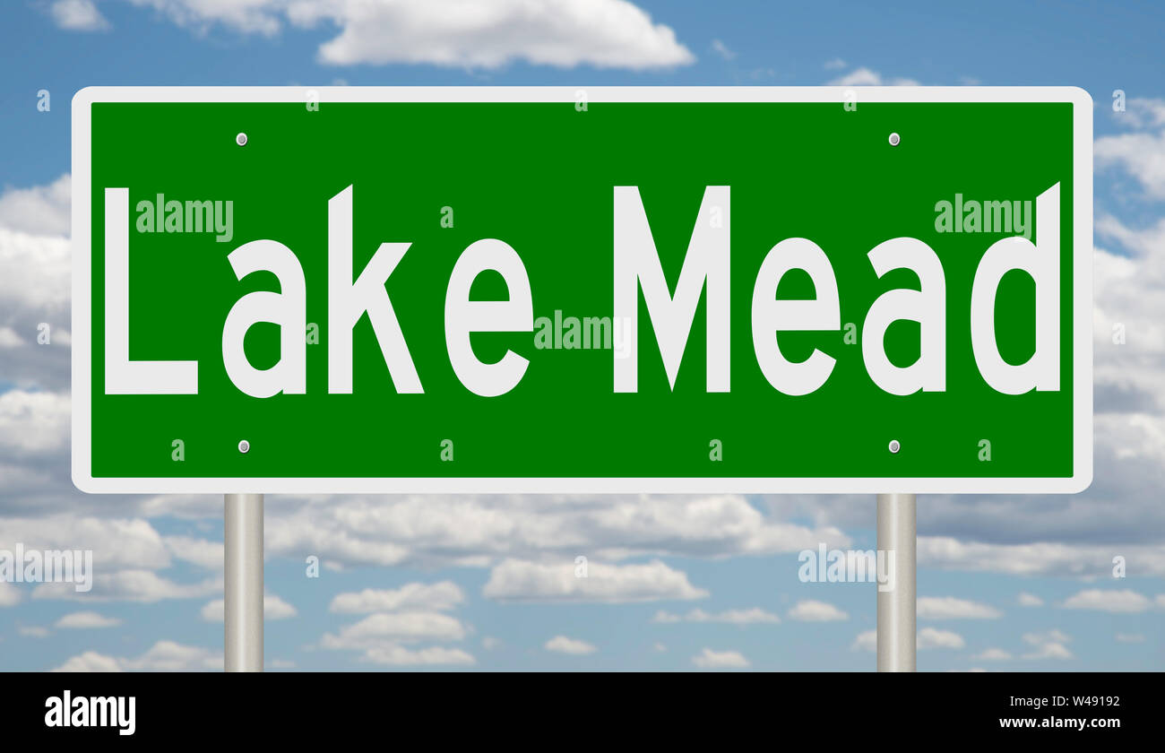 Rendering of a green highway sign for Lake Mead Stock Photo - Alamy