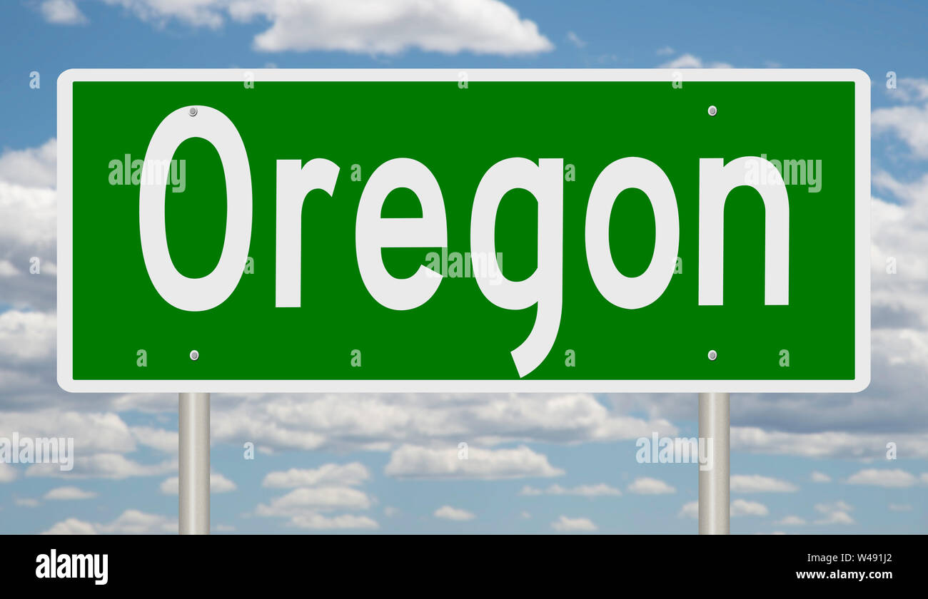 Rendering of a green highway sign for Oregon Stock Photo - Alamy