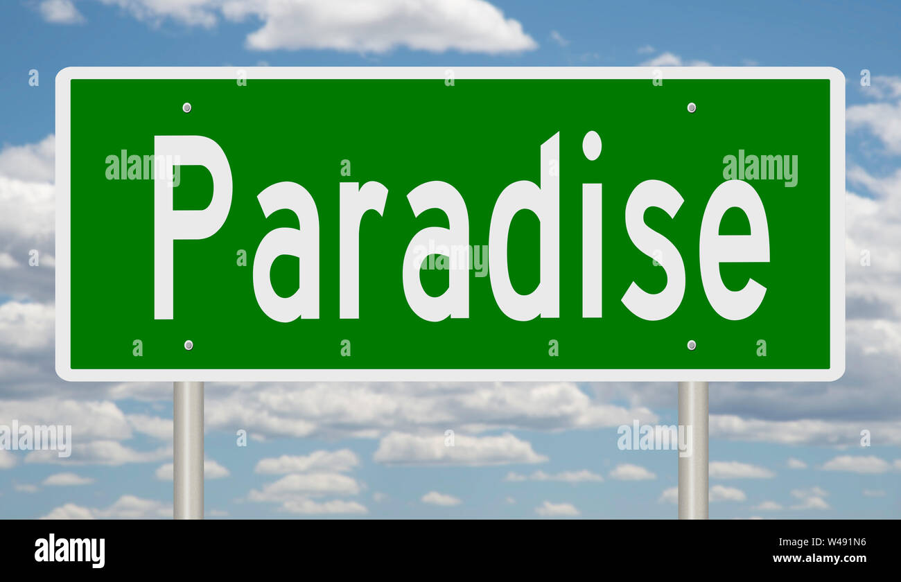 Rendering of a green highway sign for Paradise Nevada Stock Photo - Alamy