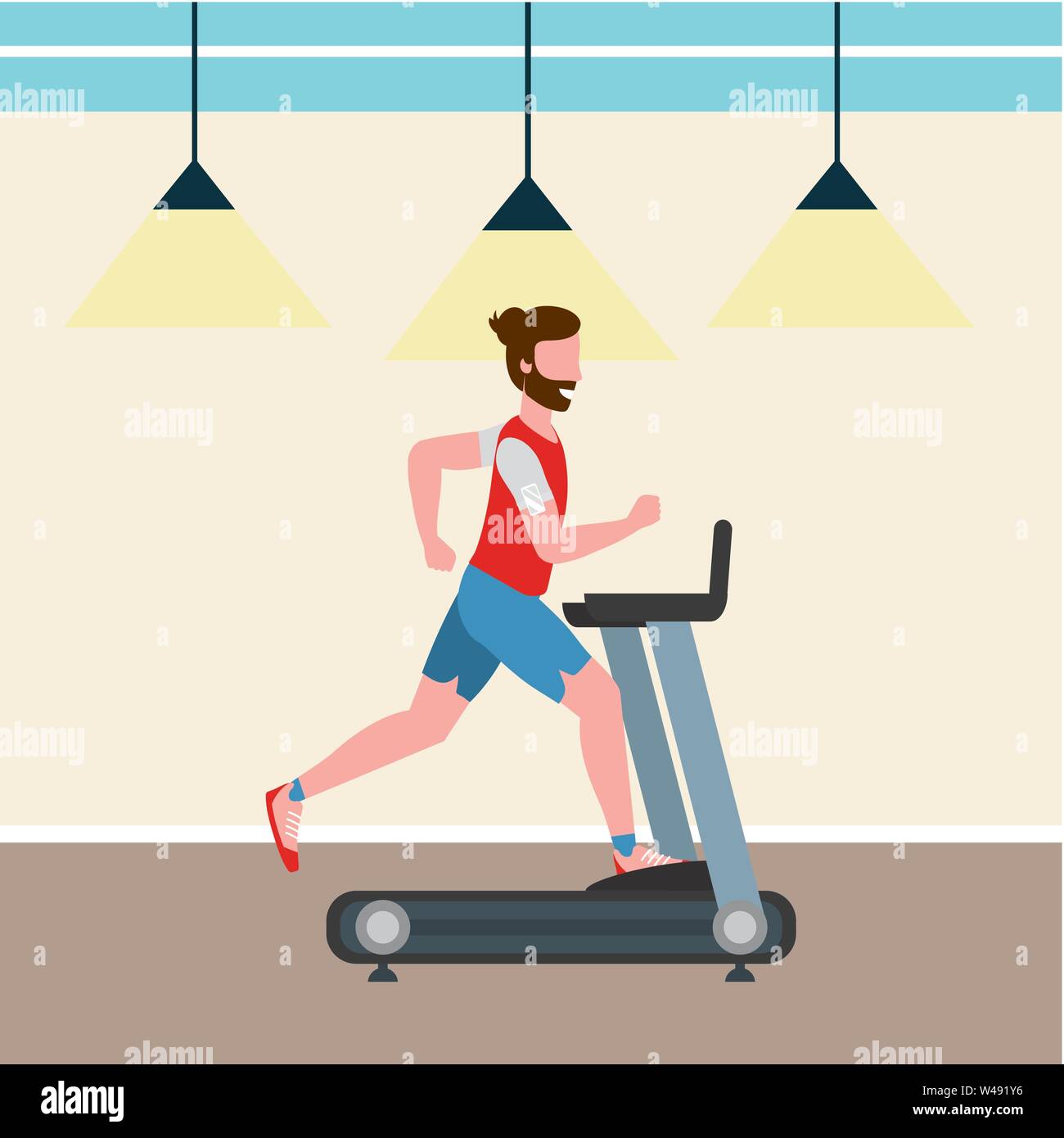 fitness exercise man running over treadmill workout healthy fit ...
