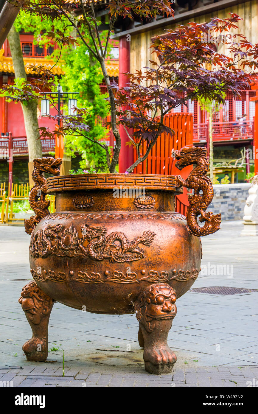 Beautiful japanese cauldron planter decorated with traditional dragons ...