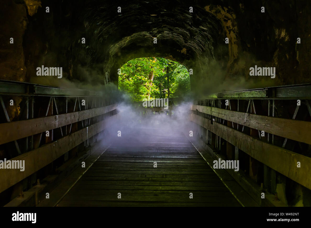 Walking path with scary smoke effect, creepy looking halloween cave ...