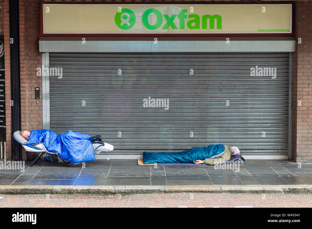 Castle Street Belfast,Antrim,UK 10/July/2019 Two homeless men Sleeping ...