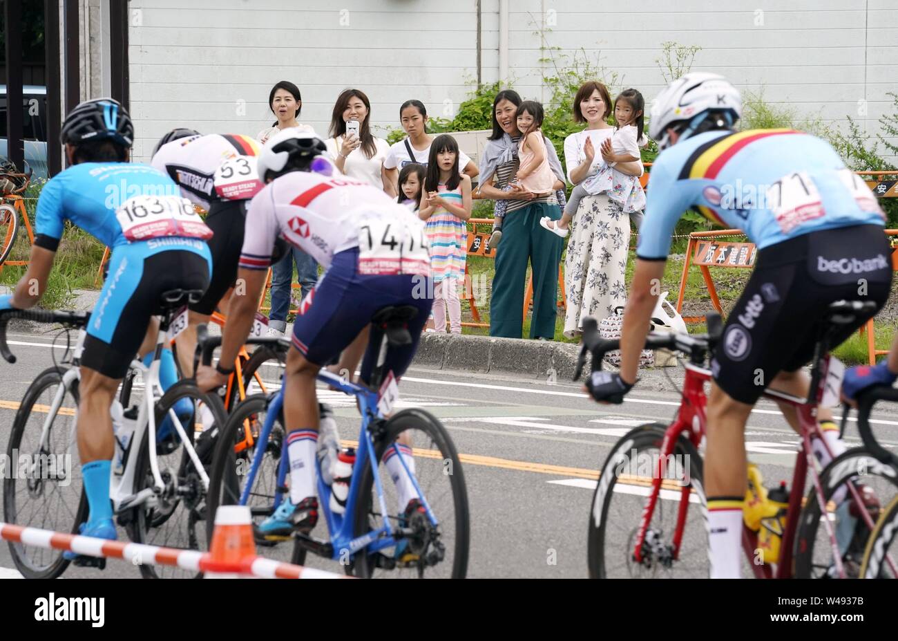 Cyclists ride in Yamanakako in Yamanashi Prefecture, eastern Japan, on ...