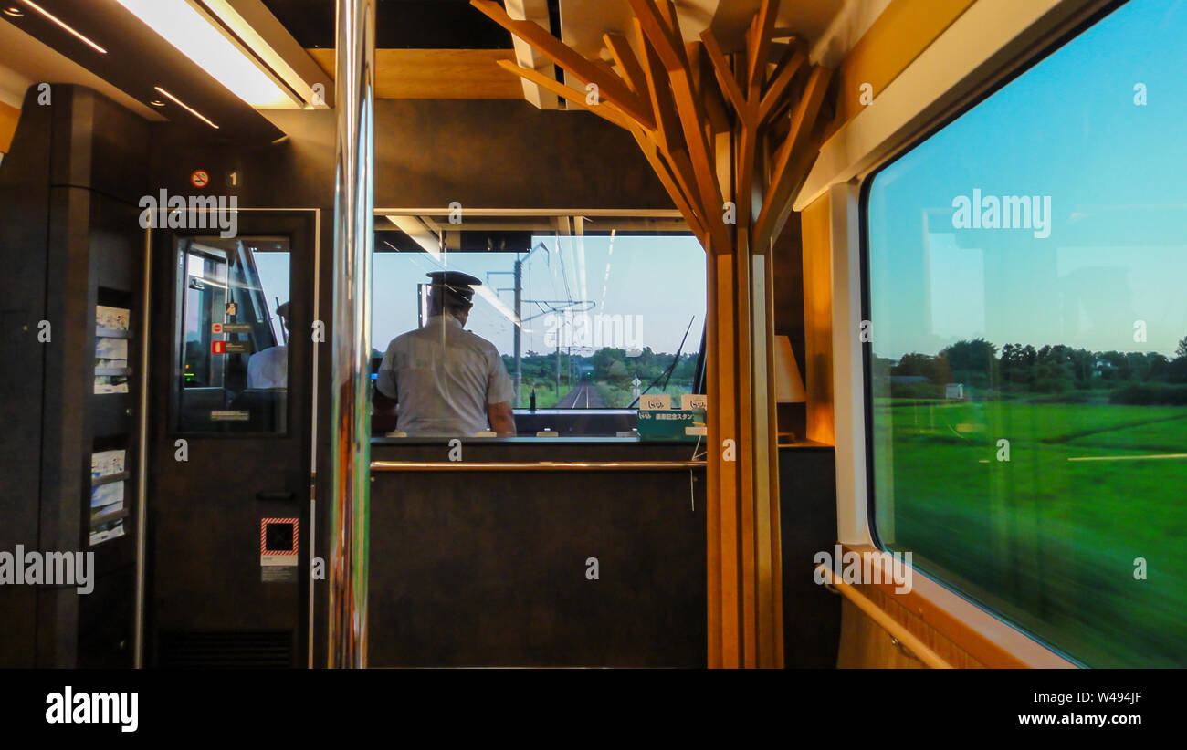 View of Japan Railway Gono line from Resort Shirakami sightseeing train ...