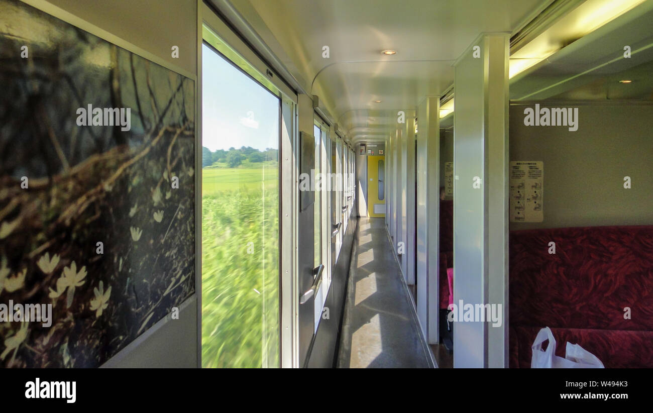 View of Japan Railway Gono line from Resort Shirakami sightseeing train ...