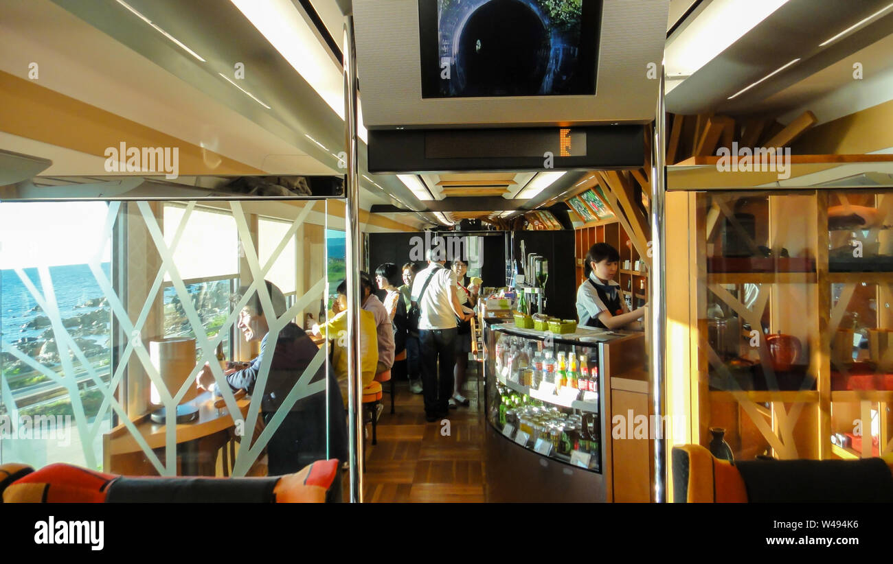 View of Japan Railway Gono line from Resort Shirakami sightseeing train ...