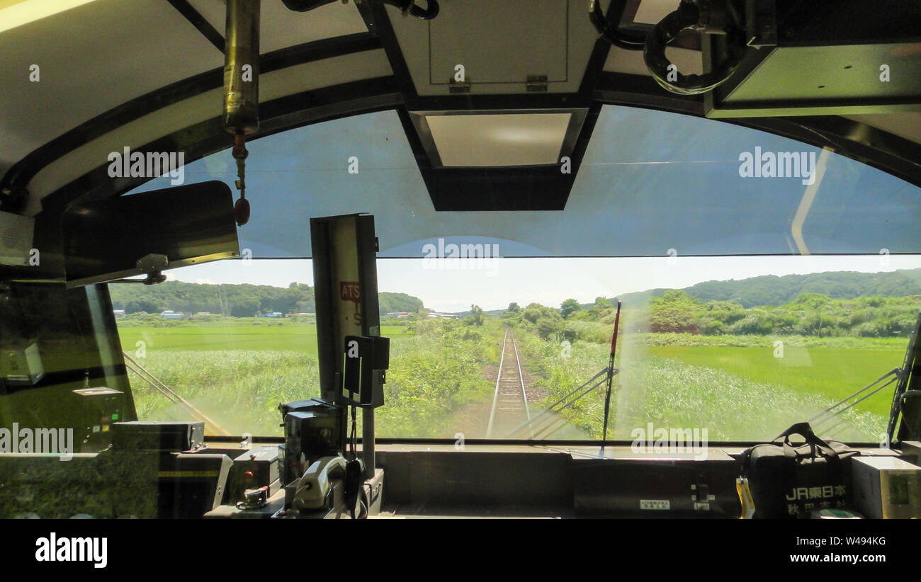 View of Japan Railway Gono line from Resort Shirakami sightseeing train ...
