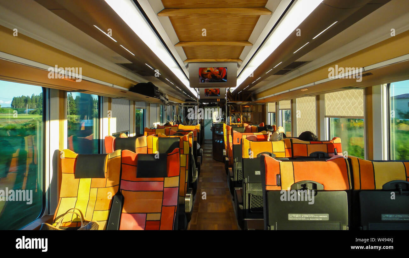 View of Japan Railway Gono line from Resort Shirakami sightseeing train ...