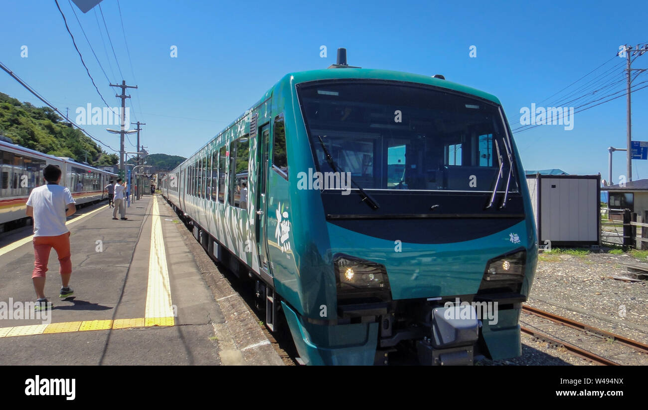 View of Japan Railway Gono line from Resort Shirakami sightseeing train ...