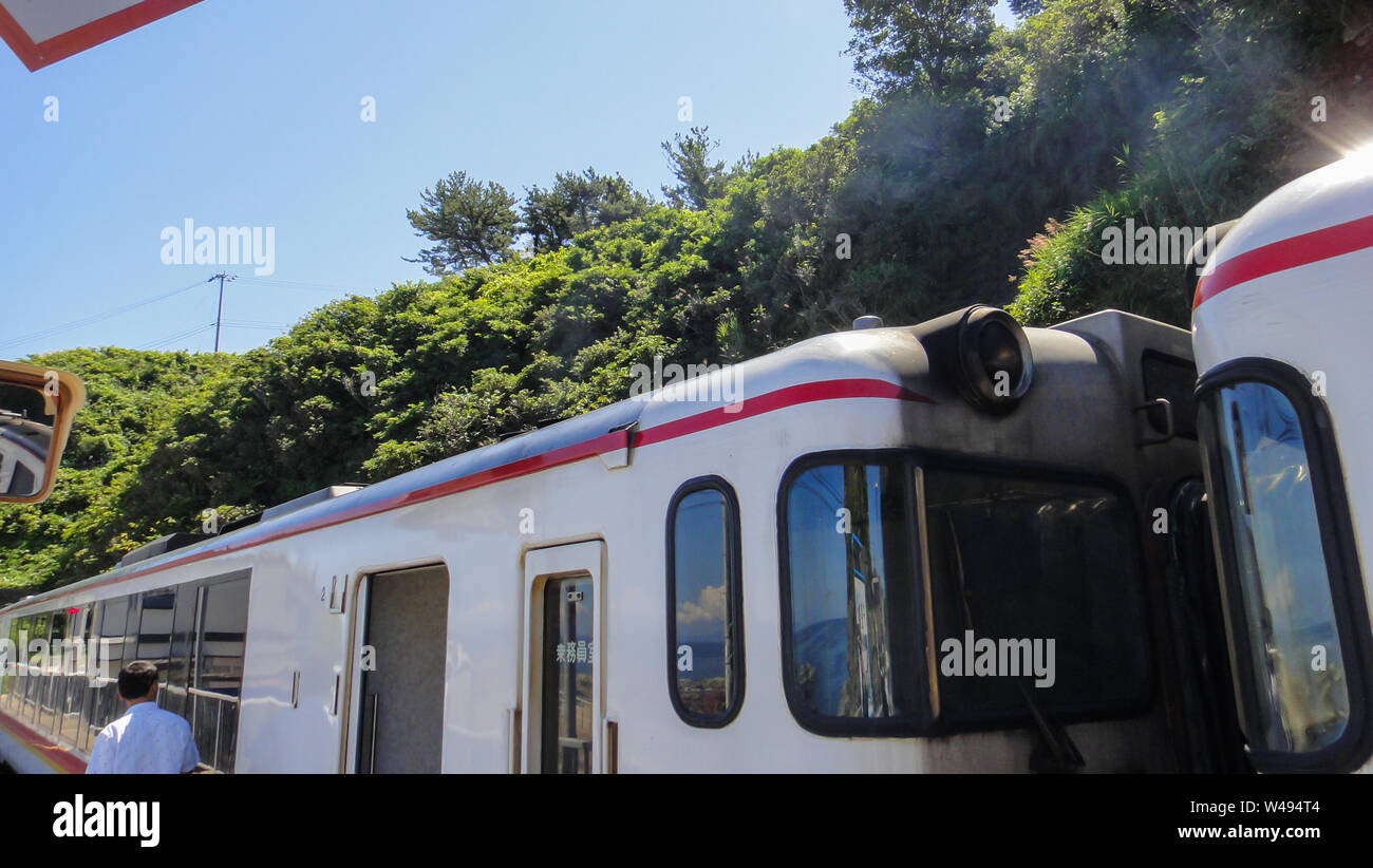 View of Japan Railway Gono line from Resort Shirakami sightseeing train ...
