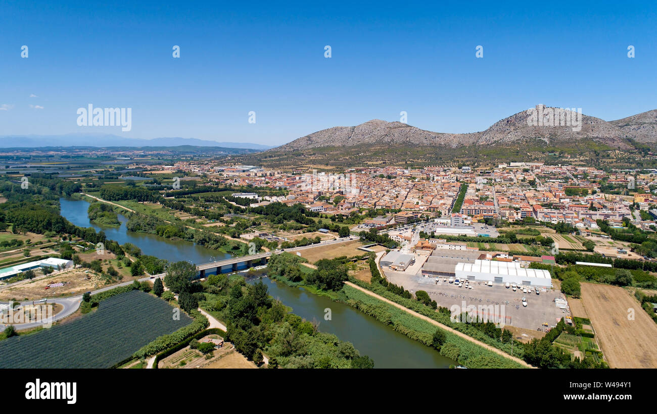 Aerial view of Torroella de Montgri city and castle in Catalonia Stock ...