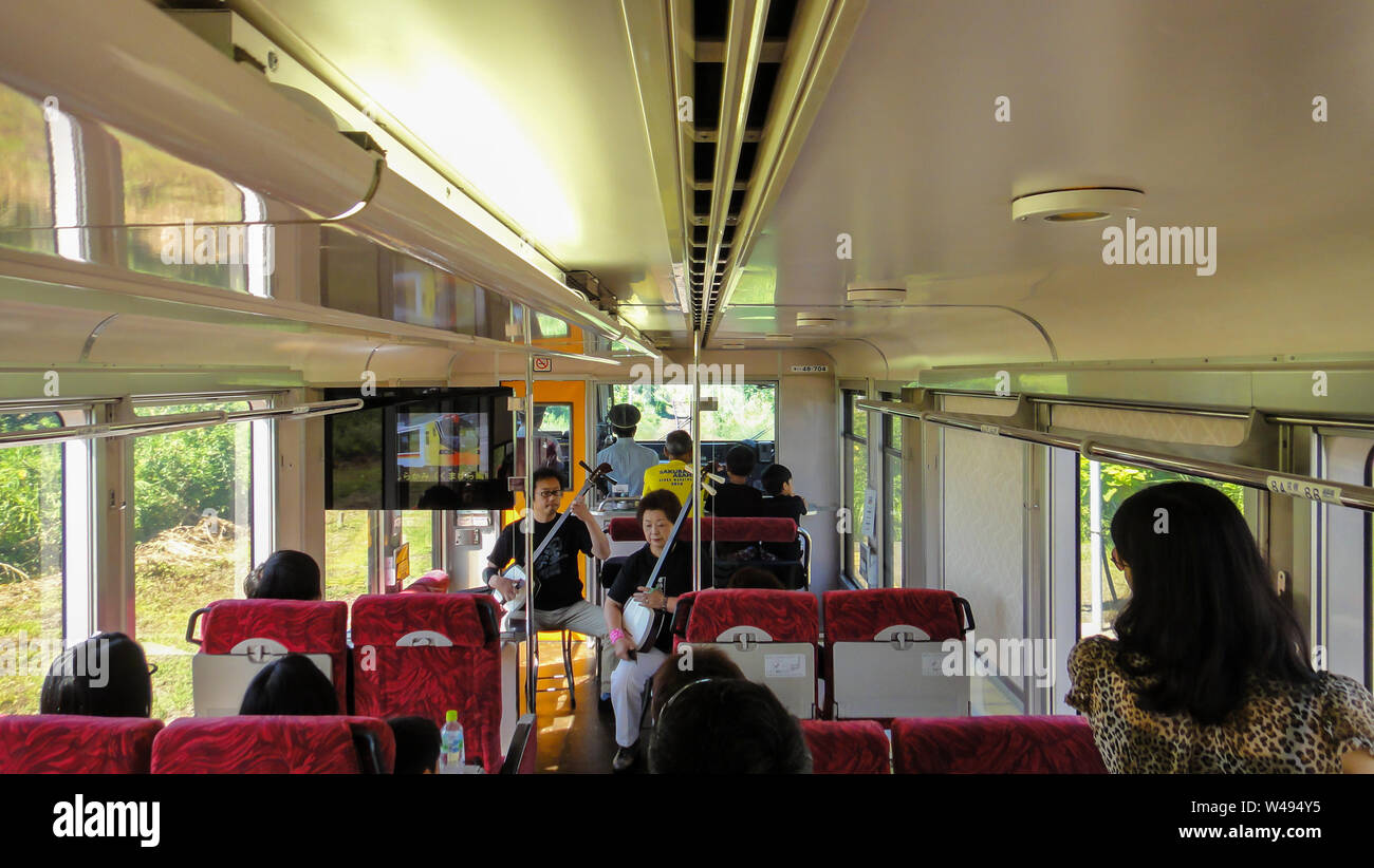 View of Japan Railway Gono line from Resort Shirakami sightseeing train ...
