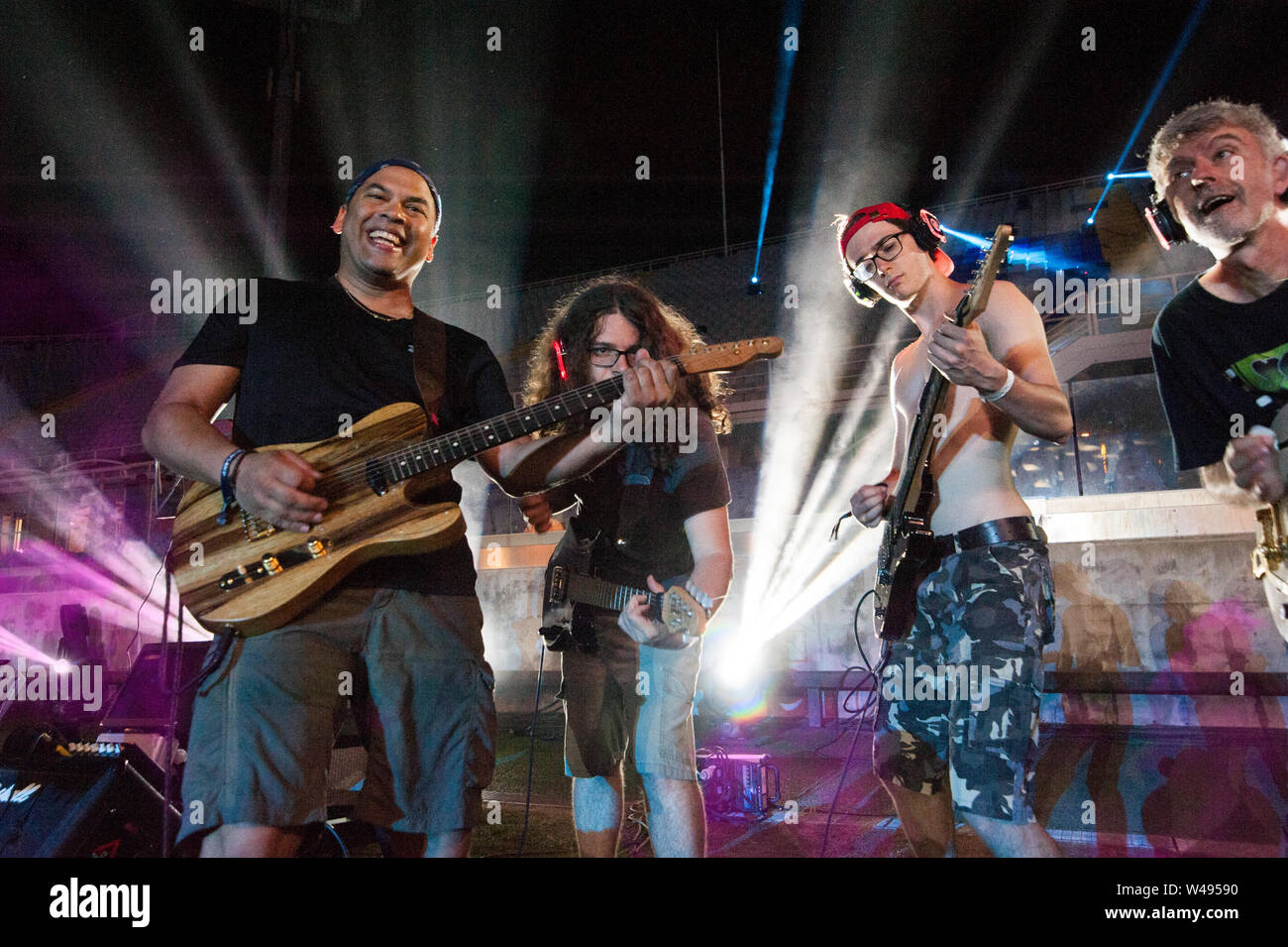 Florence, Italy - 2018, July 21: Guitarist at the city stadium arena ...