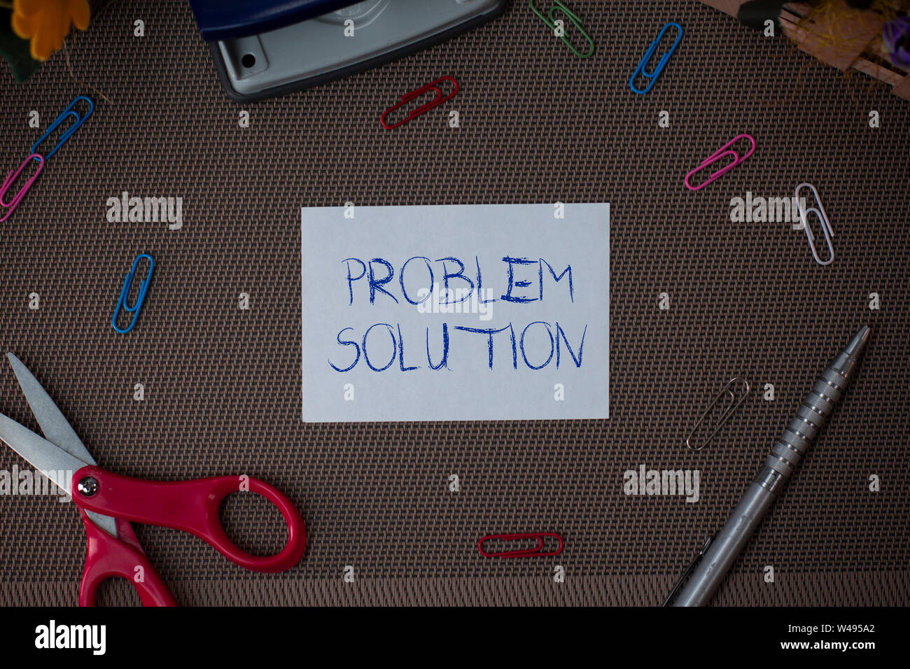 Writing note showing Problem Solution. Business concept for solving consists of using generic ...