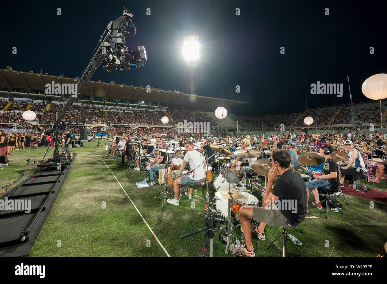 Florence, Italy - 2018, July 21: Hundreds of drummers at the city ...