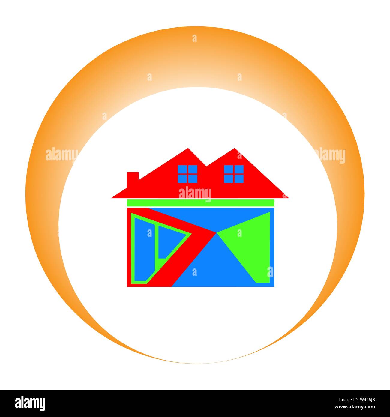 colorful home icon with the sun behind it as a symbol of success. with ...