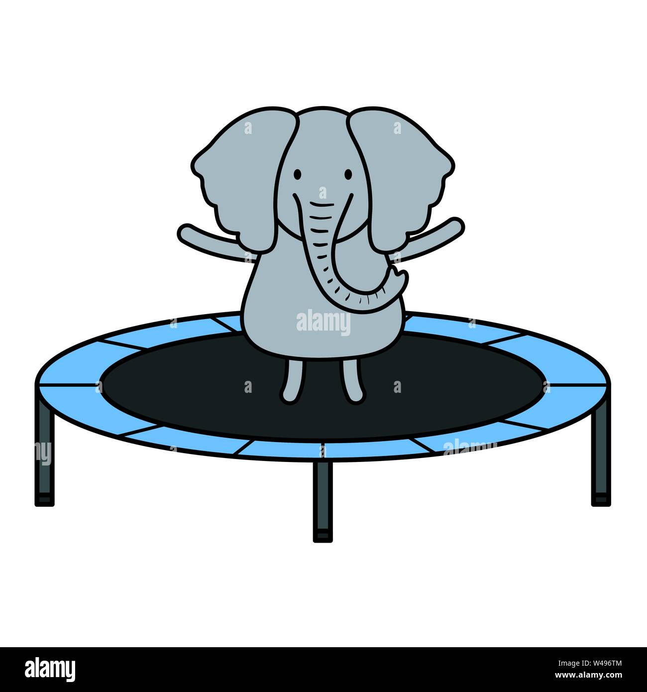 cute elephant in elastic trampoline character vector illustration ...