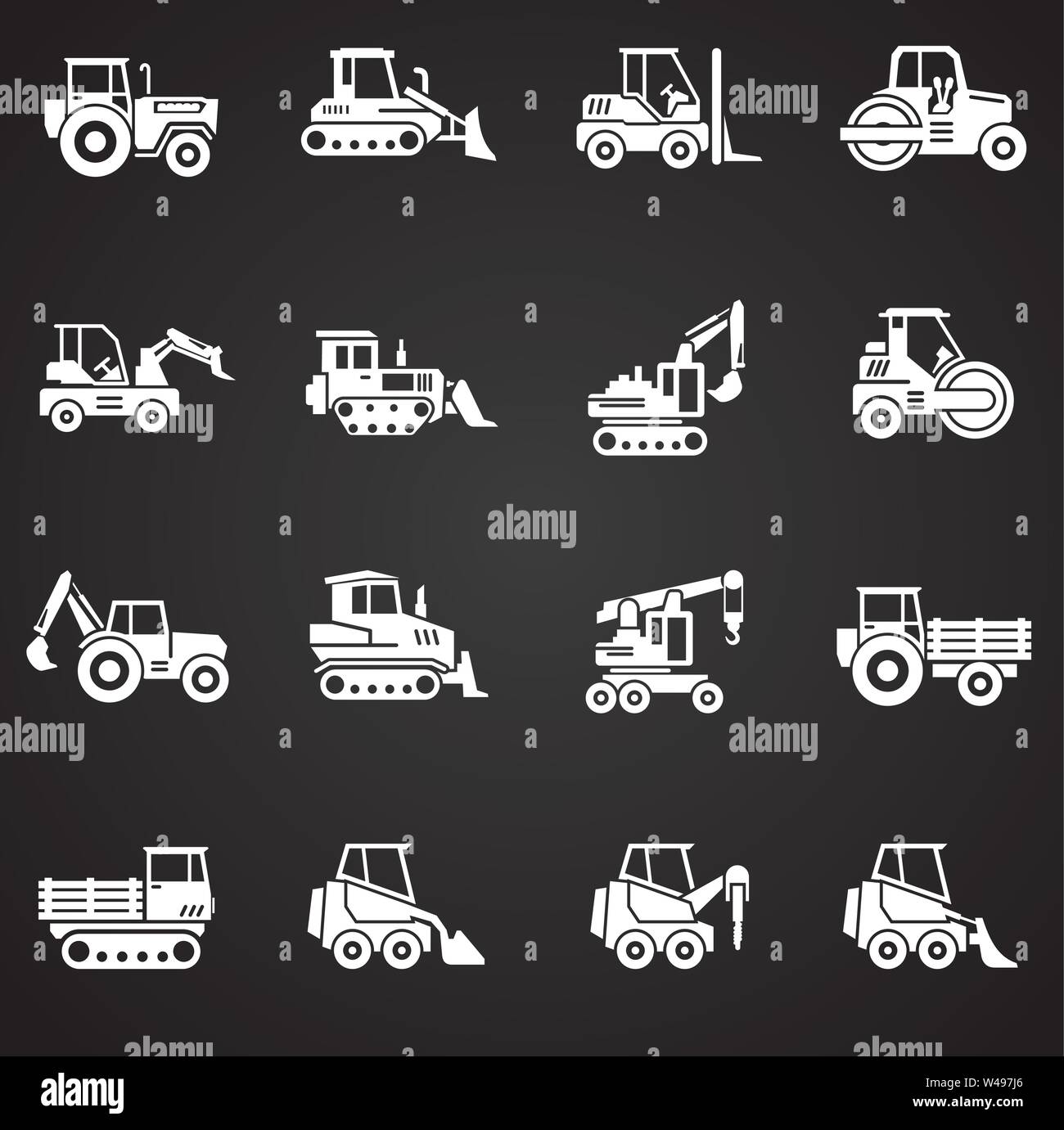 Heavy vehicle related icons set on background for graphic and web ...