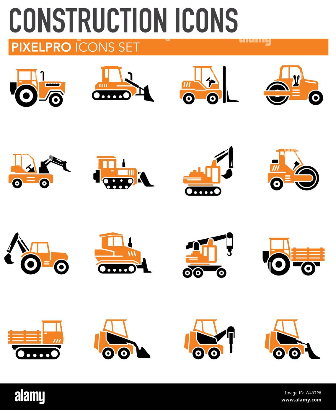 Heavy vehicle related icons set on background for graphic and web ...