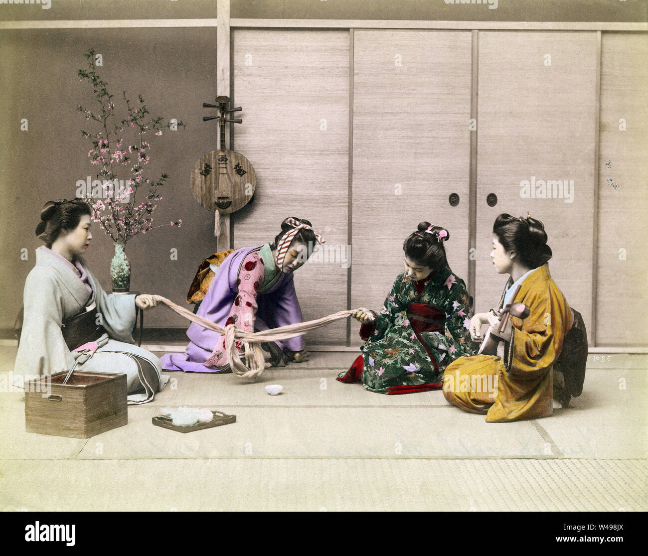 [ 1890s Japan - Geisha Entertainment ] — Four women in kimono and ...
