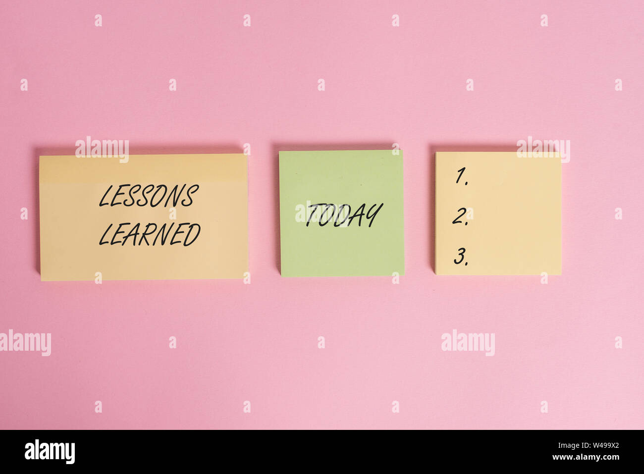 Writing note showing Lessons Learned. Business concept for the knowledge or understanding gained ...